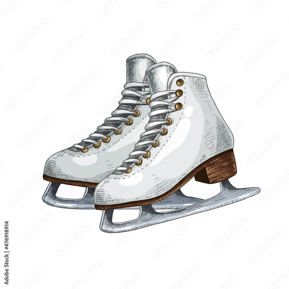 Hand drawn ice skates. Isolated sketch on white background. Vector ...