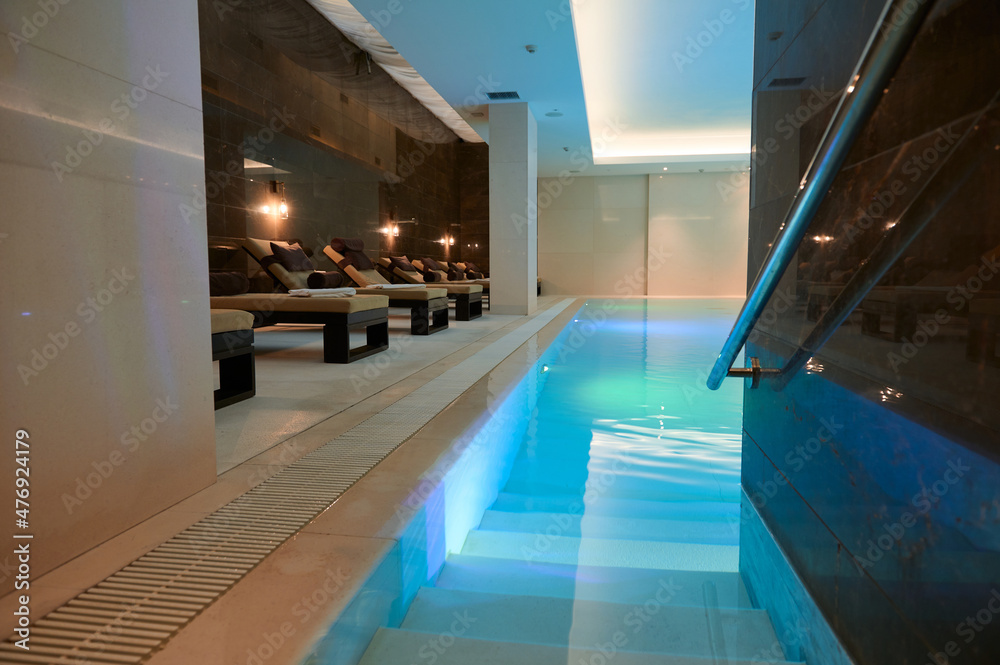 View of the luxurious modern interior of the spa and wellness center ...