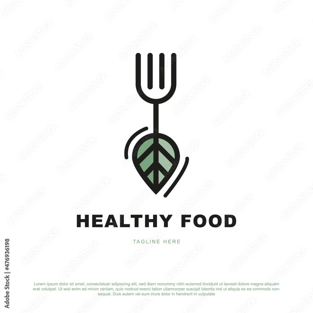 Creative healthy food logo design. Fork and leaf vector illustration ...