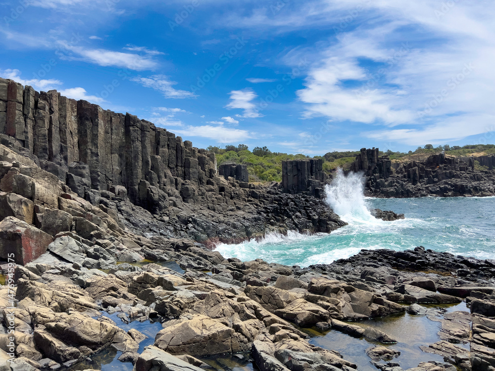 The landscape at Cathedral Rock, Kiama Australia. These volcanic rocks ...