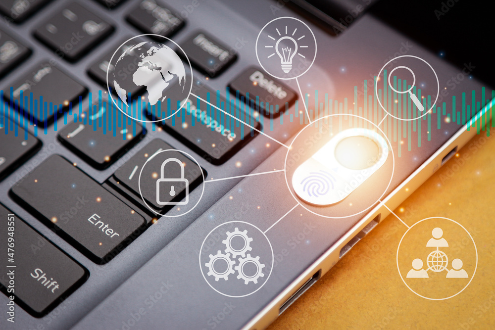 Fingerprint unlock button scanning on laptop technology for safety ...