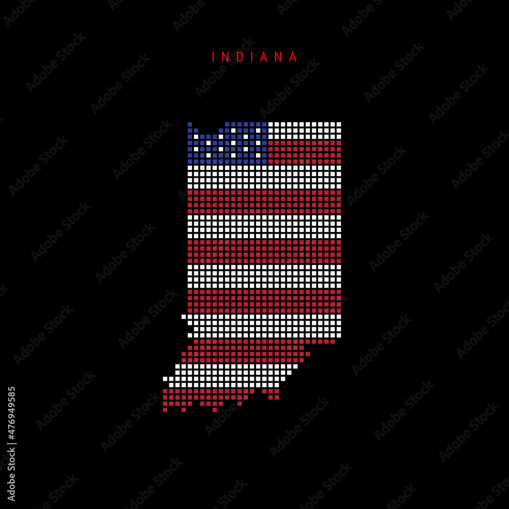 Square dots pattern map of Indiana. Dotted pixel map with US flag ...