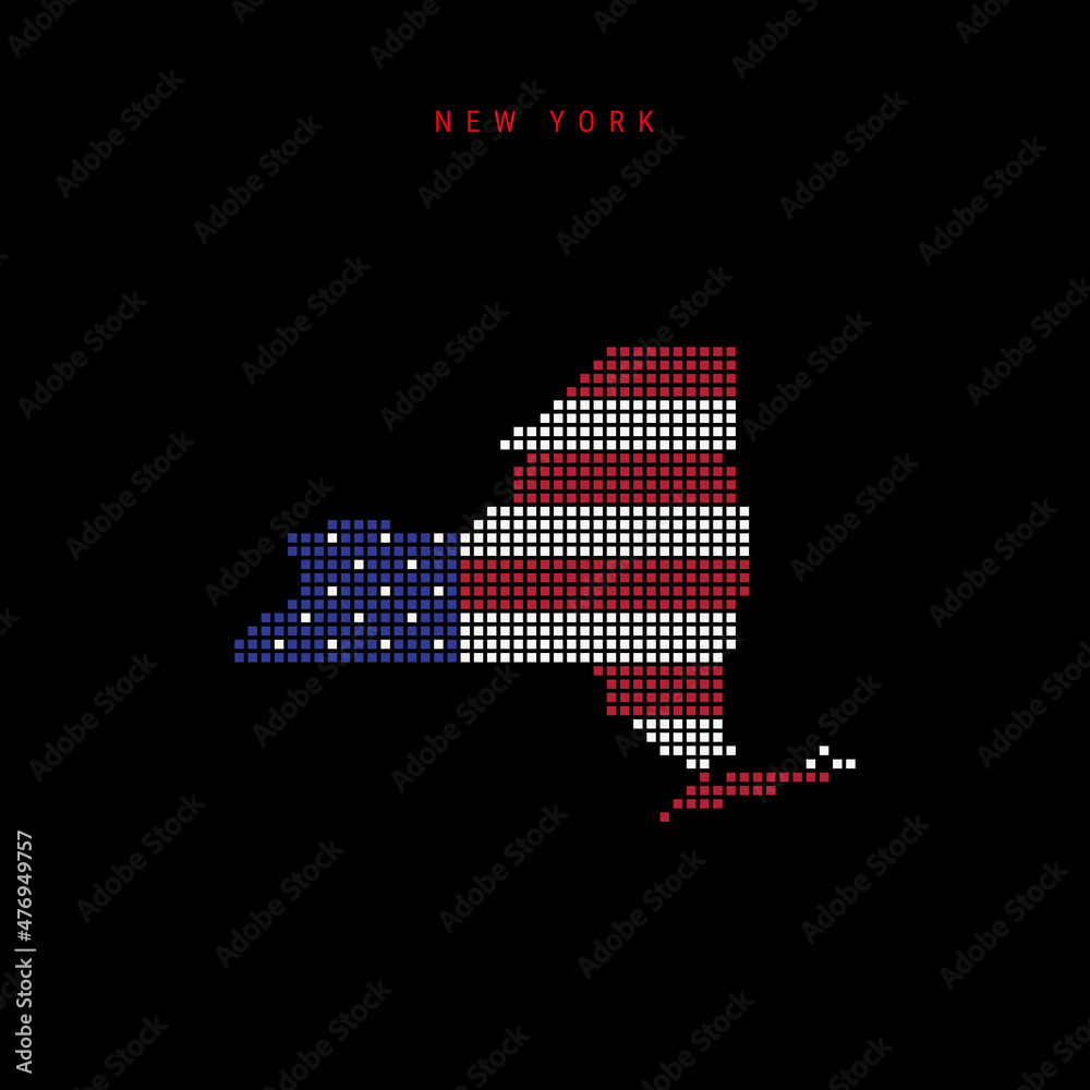 Square dots pattern map of New York. Dotted pixel map with american ...