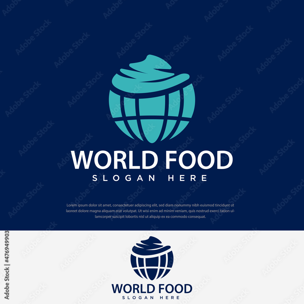 Food logo above the bottom of the globe, symbol, icon, food, world ...