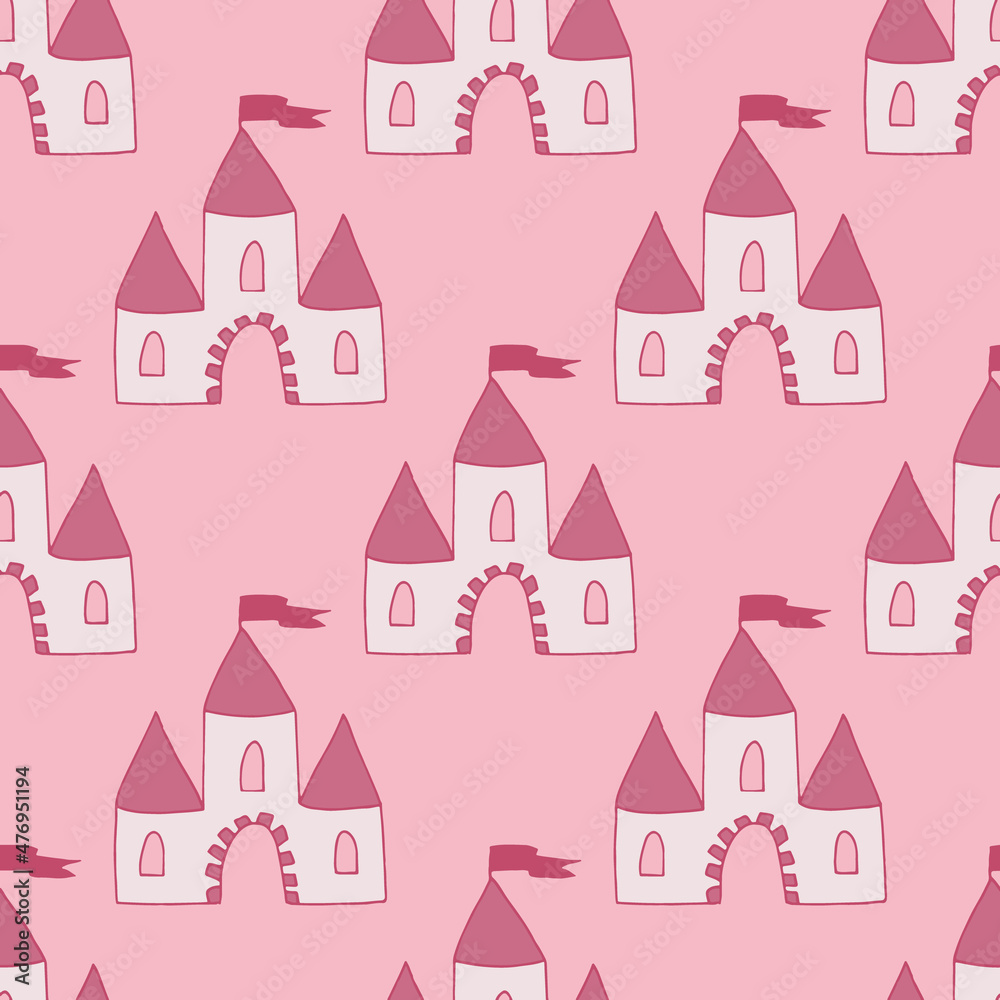 castle seamless pattern hand drawn doodle. vector, minimalism ...