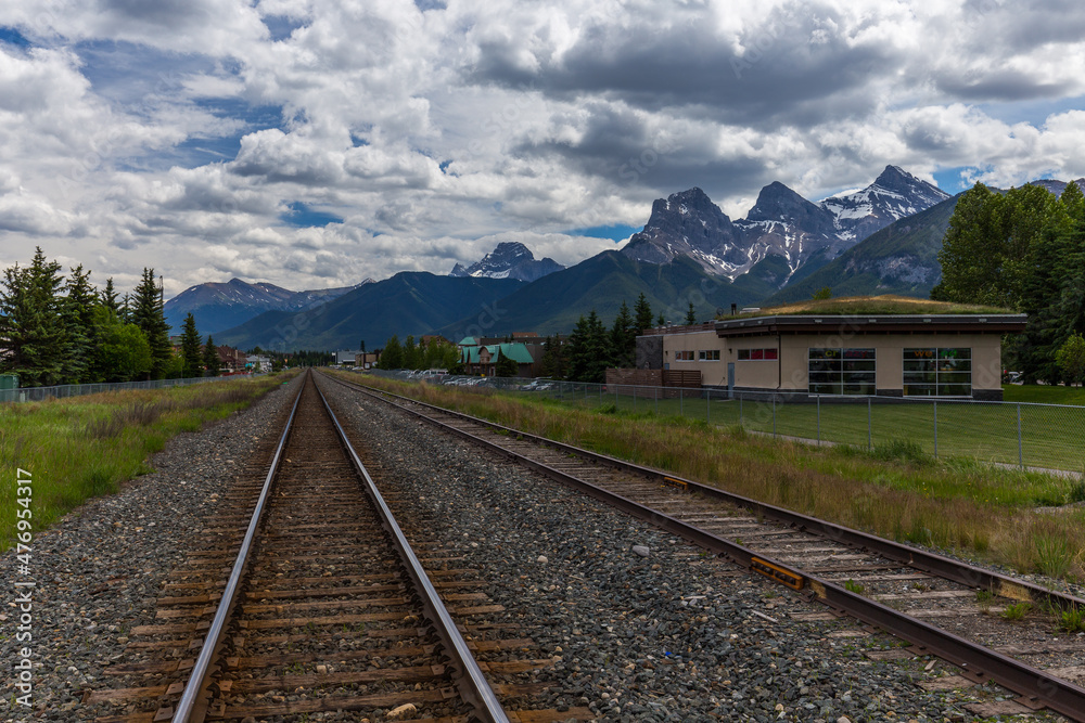 Canadian Pacific Railway Line Crossing Town of Canmore Stock Photo ...