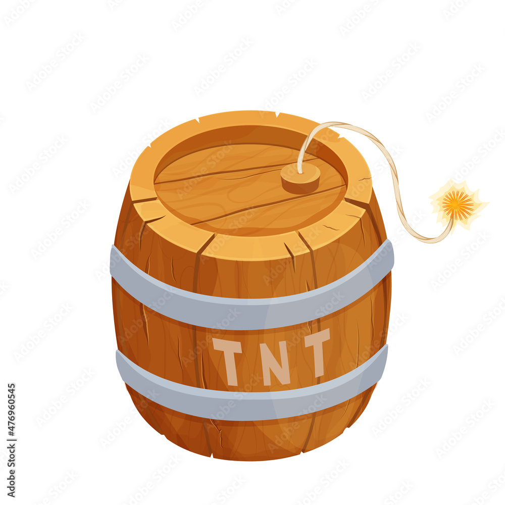 TNT wooden barrel with detonator in comic cartoon style isolated on ...