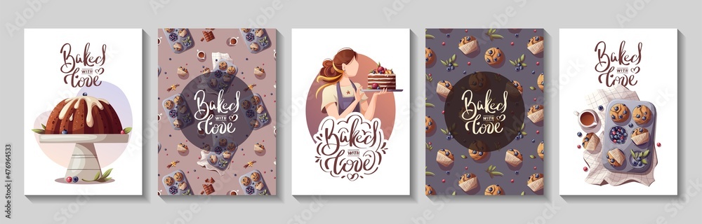 Set of cards or banners for baking, bakery shop, cooking, sweet ...