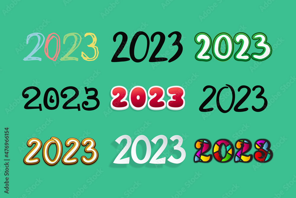 Big set multicolor numbers 2023 on green background. Modern different ...