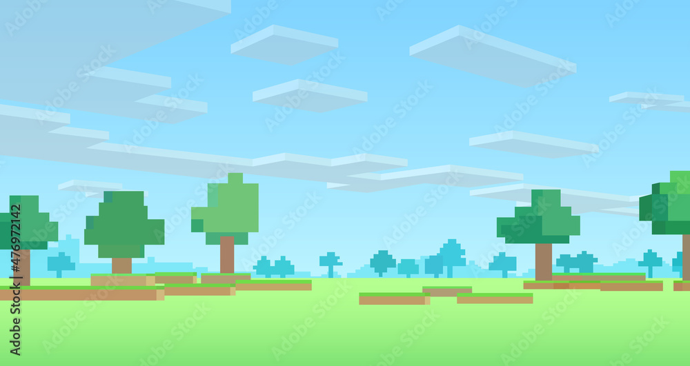 Eight bit nature landscape with clouds. Vector illustration Stock ...
