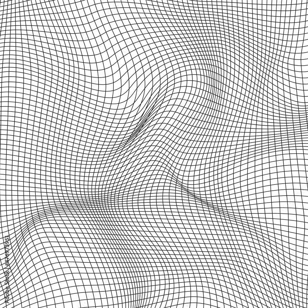 Abstract distorted wireframe wave. Vector curve surface background ...