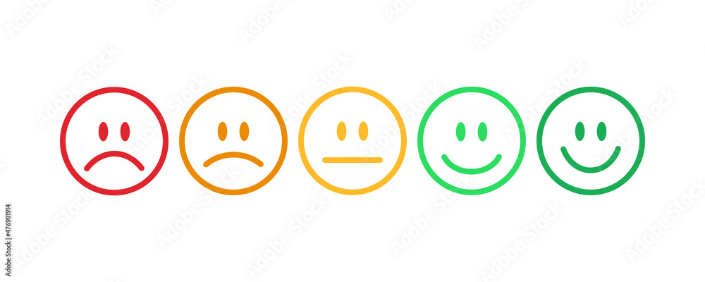 Colorful emoji faces set. Line smiley face. Feedback, rating ...