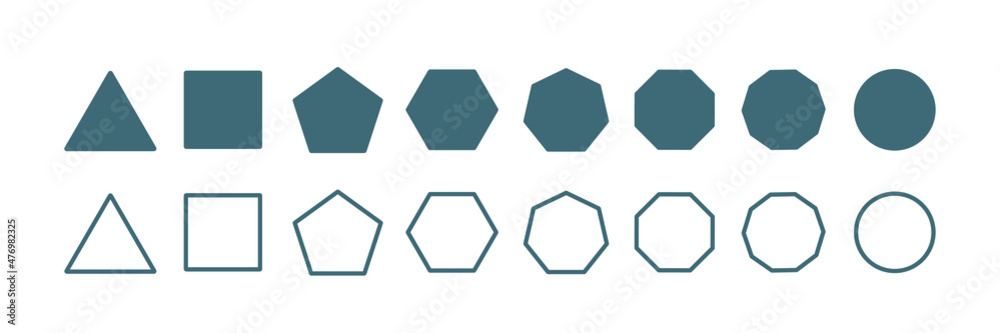Types of polygon. Geometry Maths shapes. Outline set. Triangle Square ...