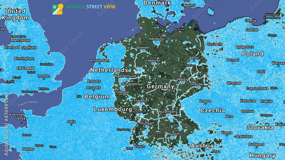 Map of Europe on Google Street View with Germany not covered compared ...