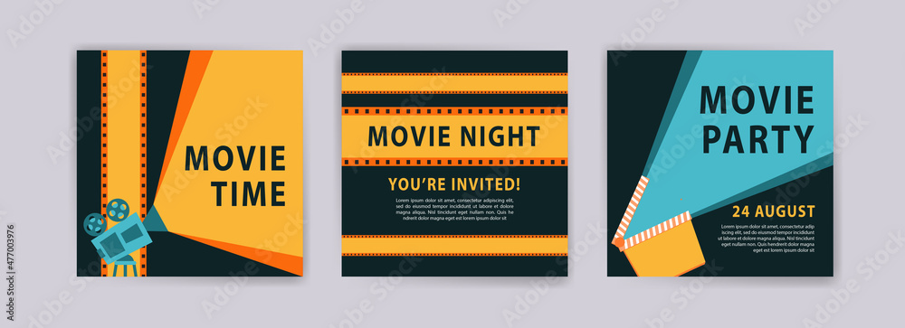 Movie time. Movie night. Movie Party. Cinema poster template. Templates ...