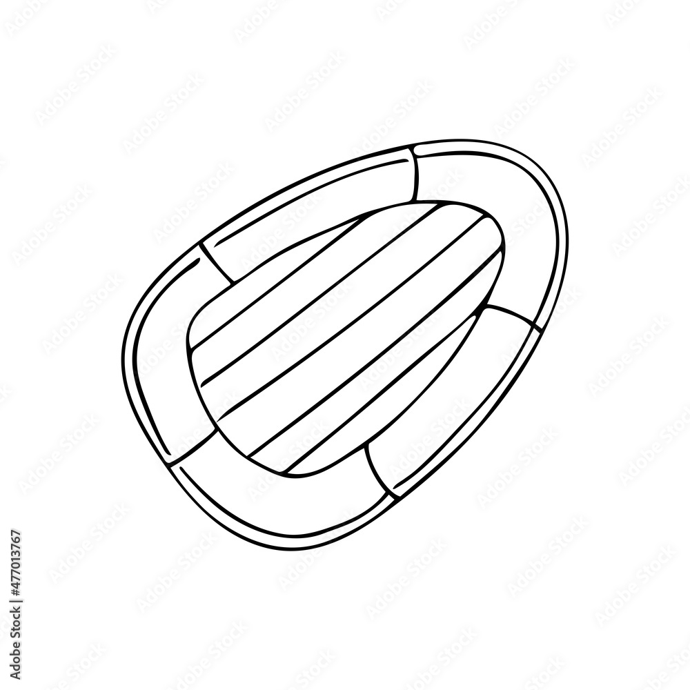 Hand drawn doodle rubber boat. Vector black and white inflatable boat ...