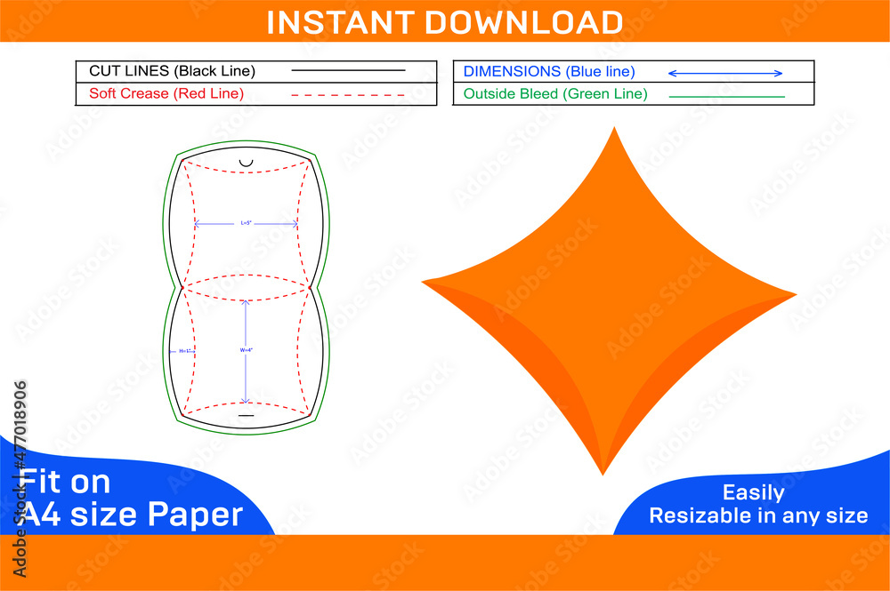 Gift box or Pillow box packaging dieline template and 3D box design Box ...