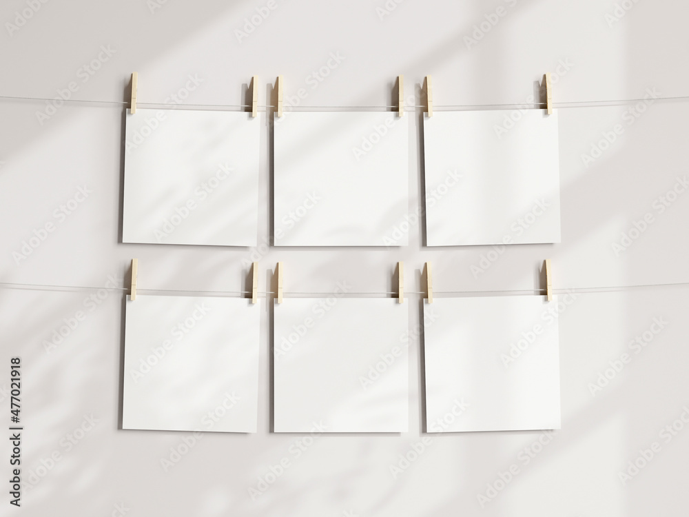 Poster mockup, card mockup, print mockup, paper mockup, pegs and paper ...