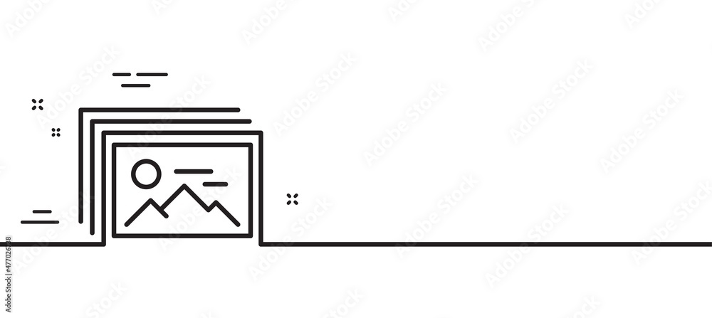 Image gallery line icon. Photo thumbnail sign. Album picture ...