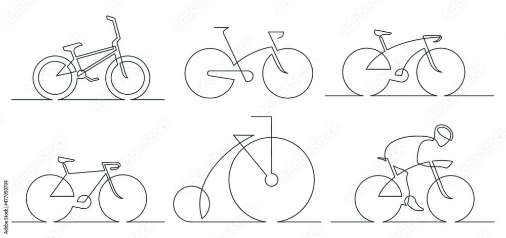 Set of bicycles - continuous line drawing. Vector illustration. Stock ...