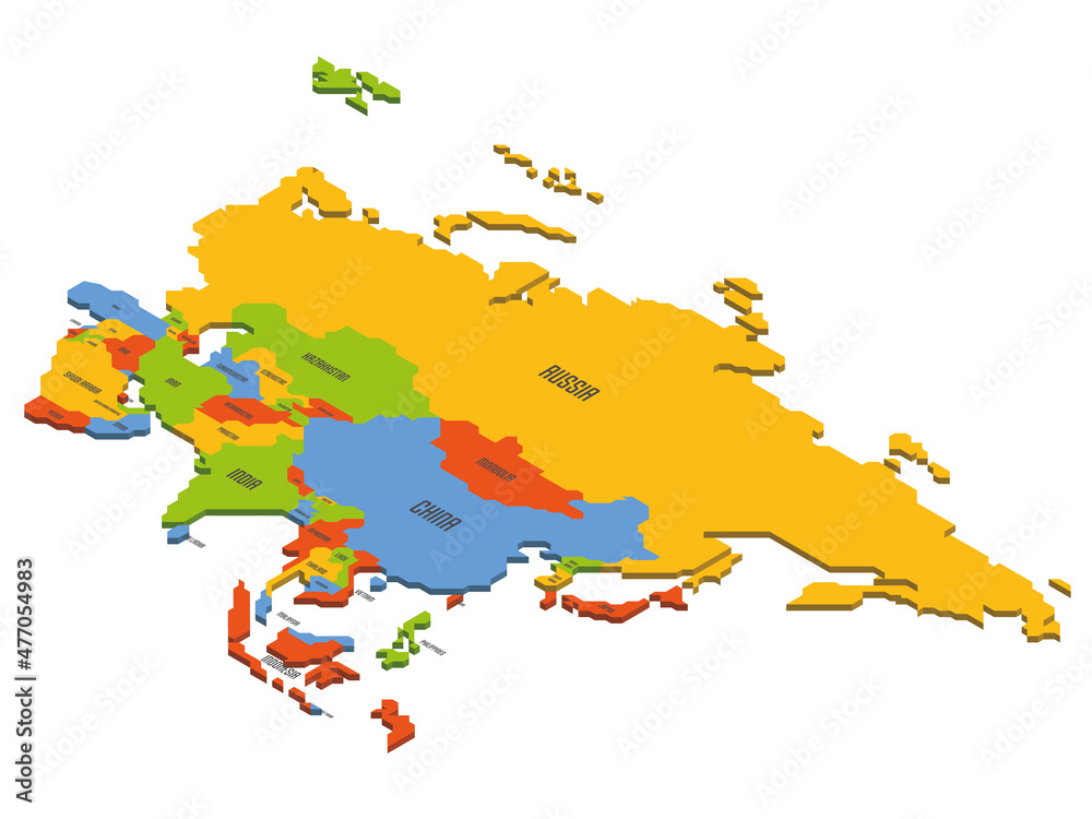 Isometric political map of Asia Stock Vector | Adobe Stock