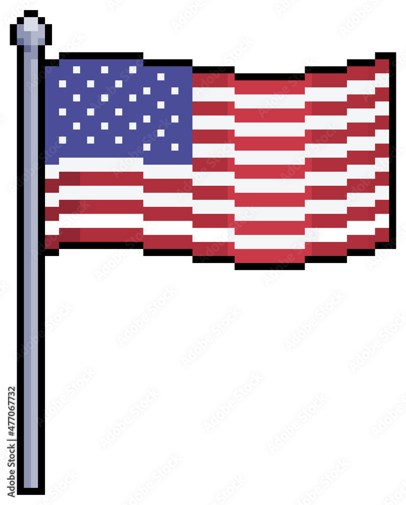 Pixel art flag of the United States USA vector icon for 8bit game on ...