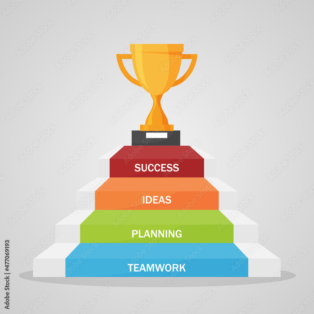 Stair step go to Trophy and success. Business and finance concept ...