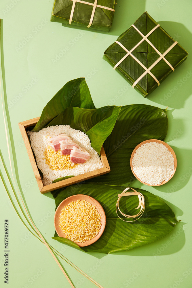 Vietnamese traditional Chung cake with dong leaf pork glutinous rice in ...