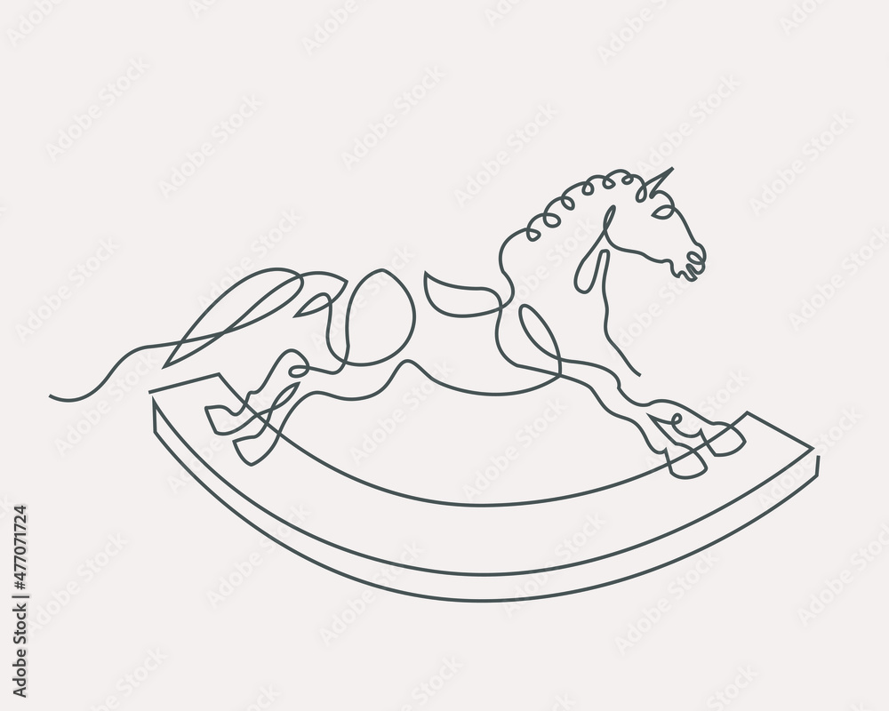 One line drawing rocking horse. Line drawing Horse toy outline. One ...