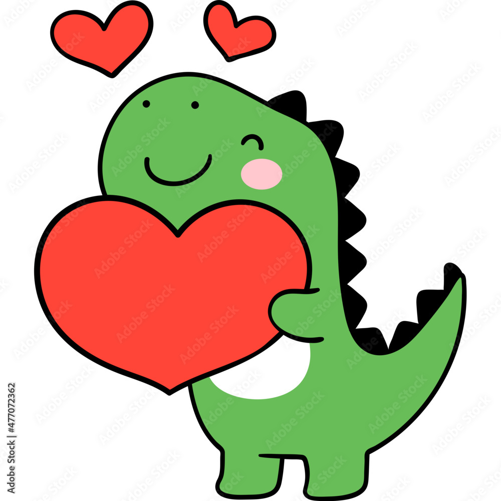 Baby dinosaur with heart Valentine cartoon Stock Vector | Adobe Stock