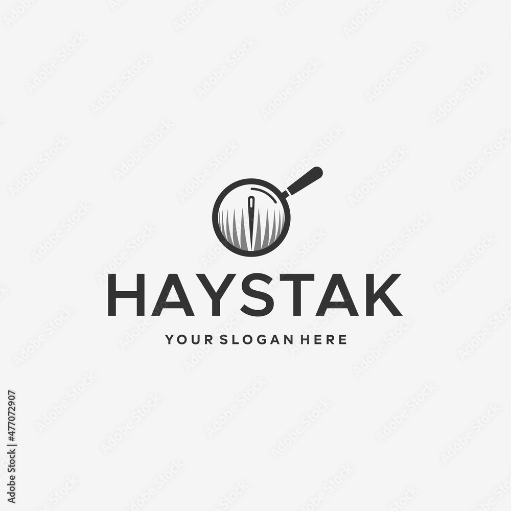 Minimalist HAYSTAK Magnifying Glass Logo design Stock Vector | Adobe Stock
