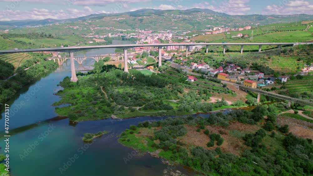 Scenic aerial view of Vila Real District along the Douro Valley River ...
