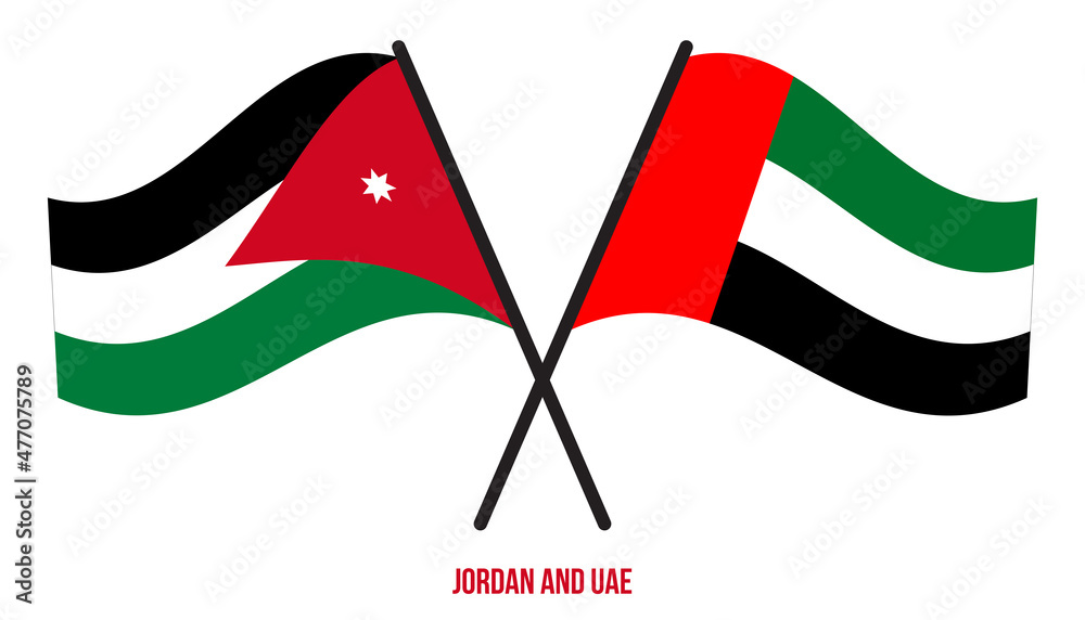Jordan and UAE Flags Crossed And Waving Flat Style. Official Proportion ...