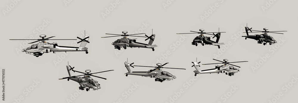 3d model of fighter helicopter from different angles, 3d render ...