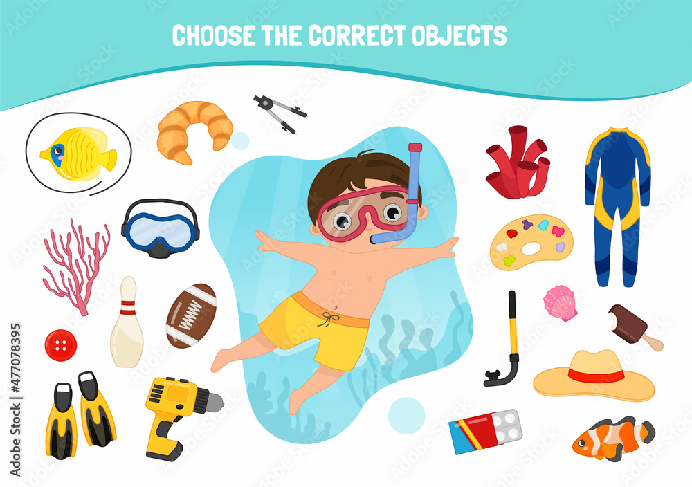 Vetor de Educational game for children. Cartoon cute girl. Choose the ...