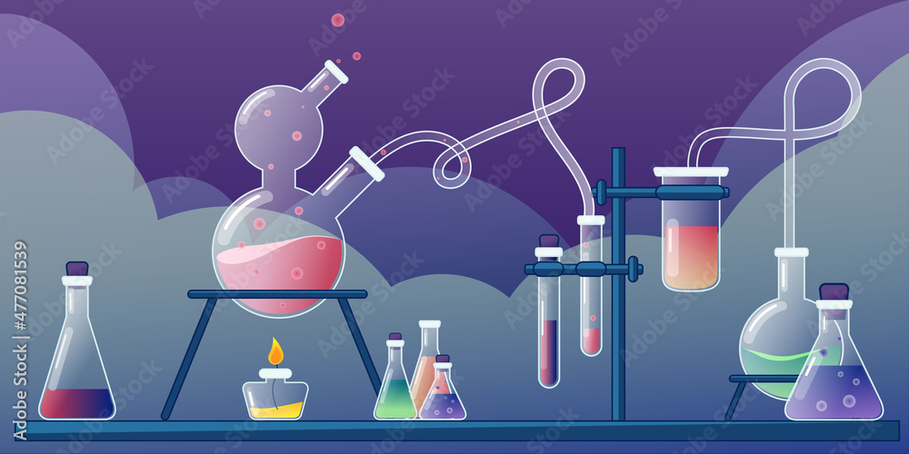Vektorová grafika „Chemical Laboratory with different glass flasks ...
