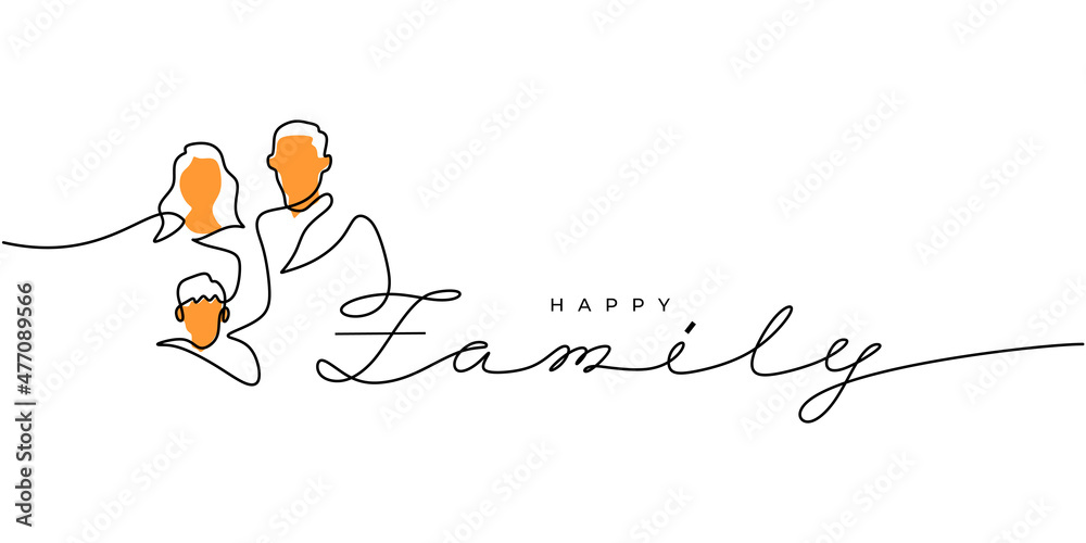 Continuous one single line of happy family poster isolated on white ...