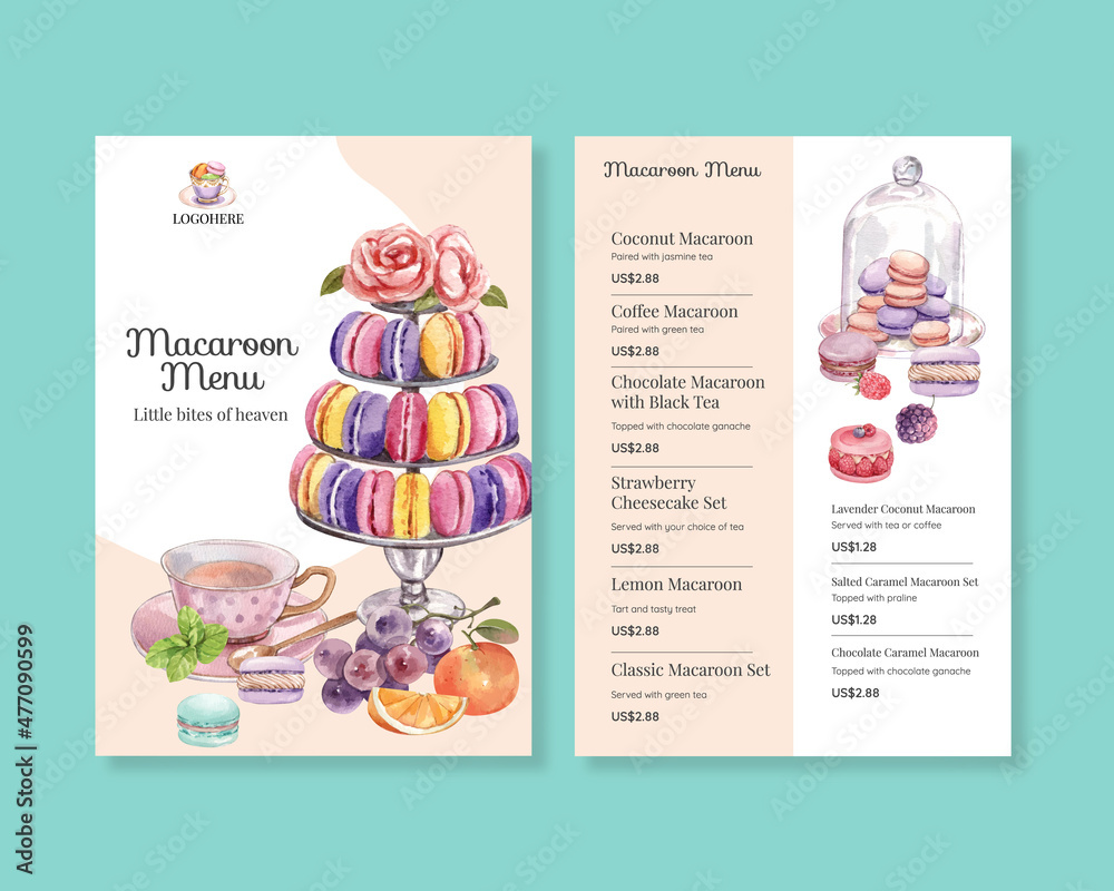 menu template with macaron sweet concept,watercolor style Stock Vector ...