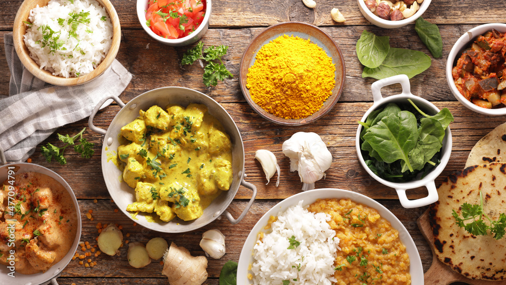 indian food selection- top view Stock Photo | Adobe Stock