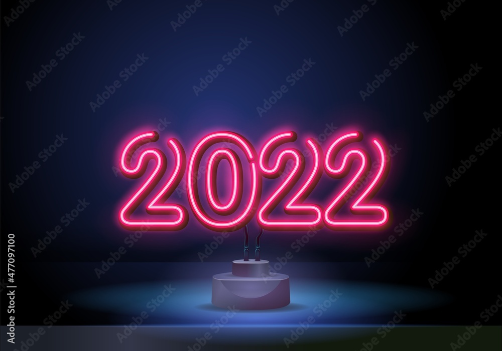 2022 Neon Text. Pink neon 2022 New Year Design template. Light Banner ...