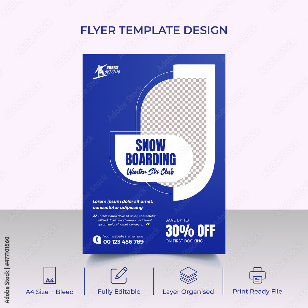 Winter ski flyer, snow boarding flyer, skiing resort flyer, ski trip ...