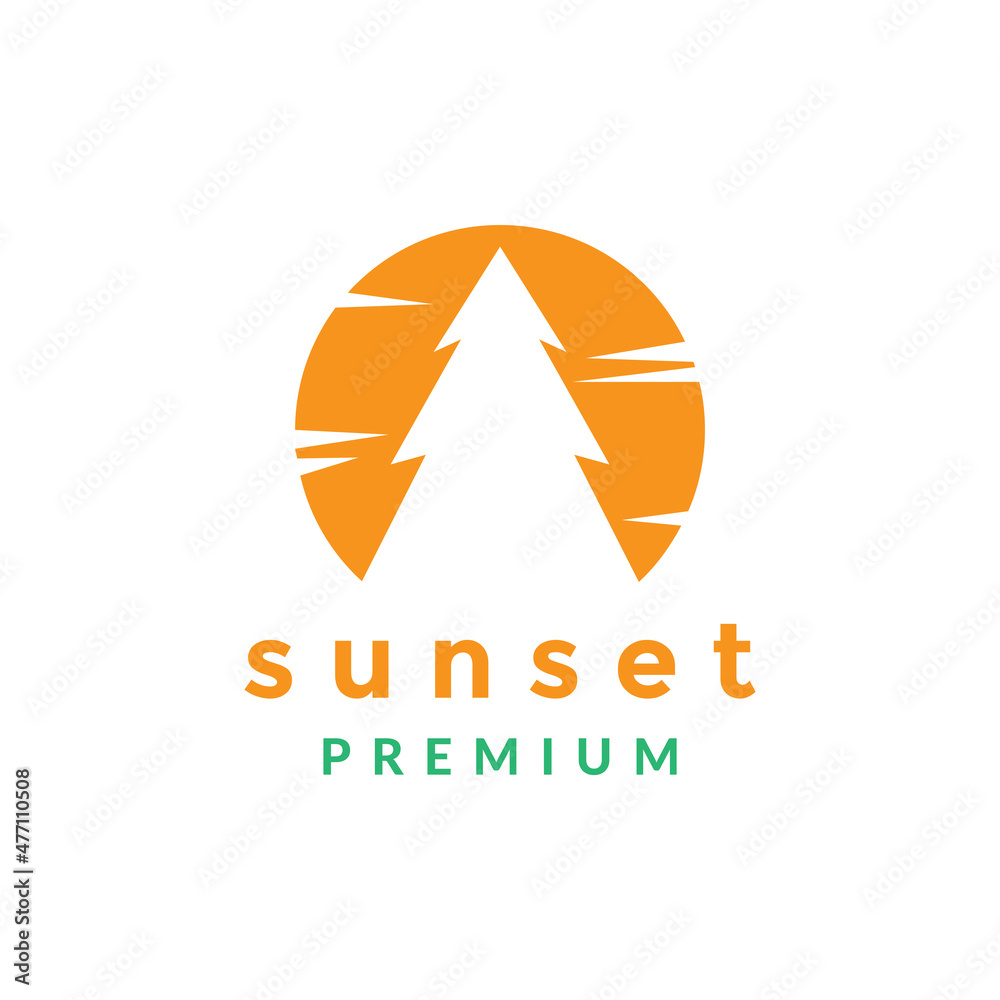 negative space circle with pines tree logo design vector graphic symbol ...