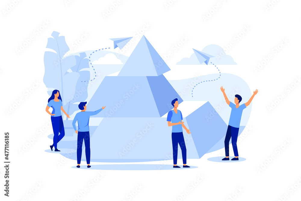 people connect the elements of the pyramid, symbol of teamwork ...