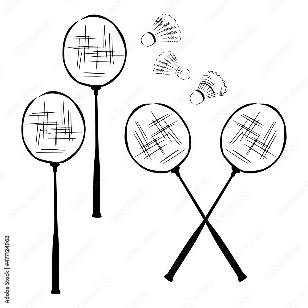 Badminton set . Hand drawn vector illustrations. Stock Vector | Adobe Stock
