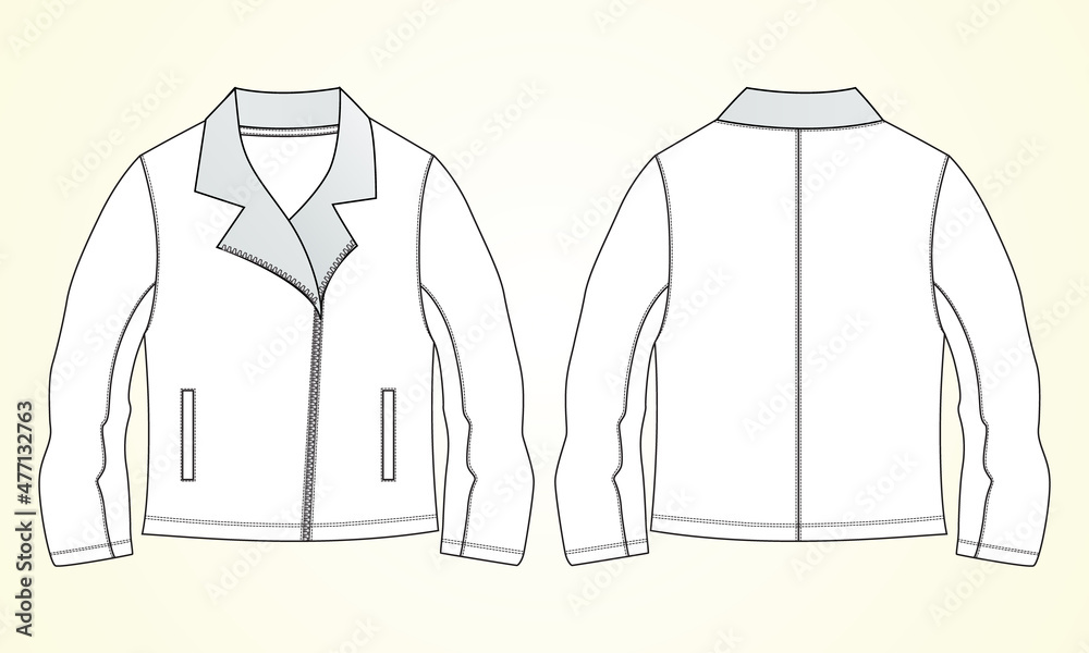 Long sleeve With zipper jacket technical fashion flat sketch vector ...
