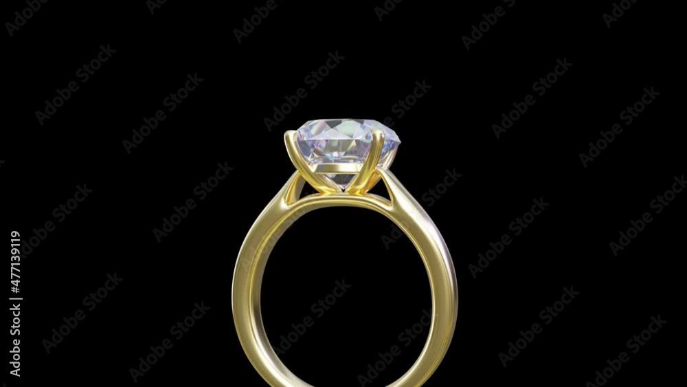 3d animation presentation of a gold ring with a diamond, crystal ...