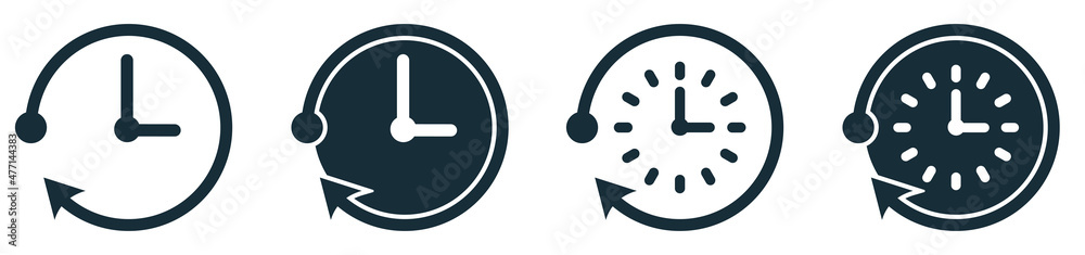Set of overtime icons. Business and clock, symbols. Time clock signs or ...
