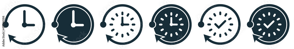 Set of overtime icons. Business and clock, symbols. Time clock signs or ...