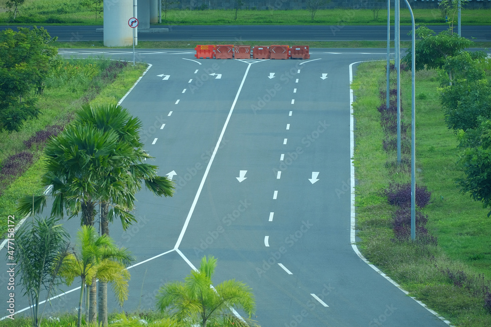 Wide, empty asphalt road with two-lane road markings. Stock Photo ...