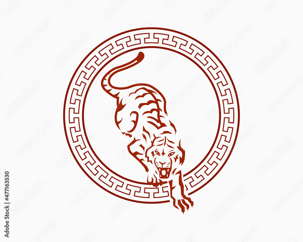 red tiger logo design template. tiger illustration vector. Chinese new ...